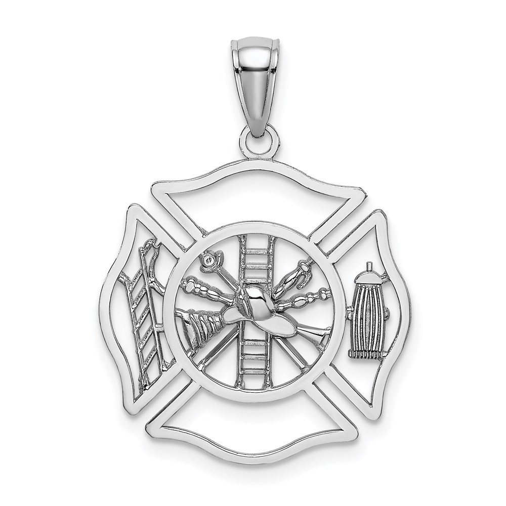 14K White Gold Fireman Shield Charm - Diamonds by Monet