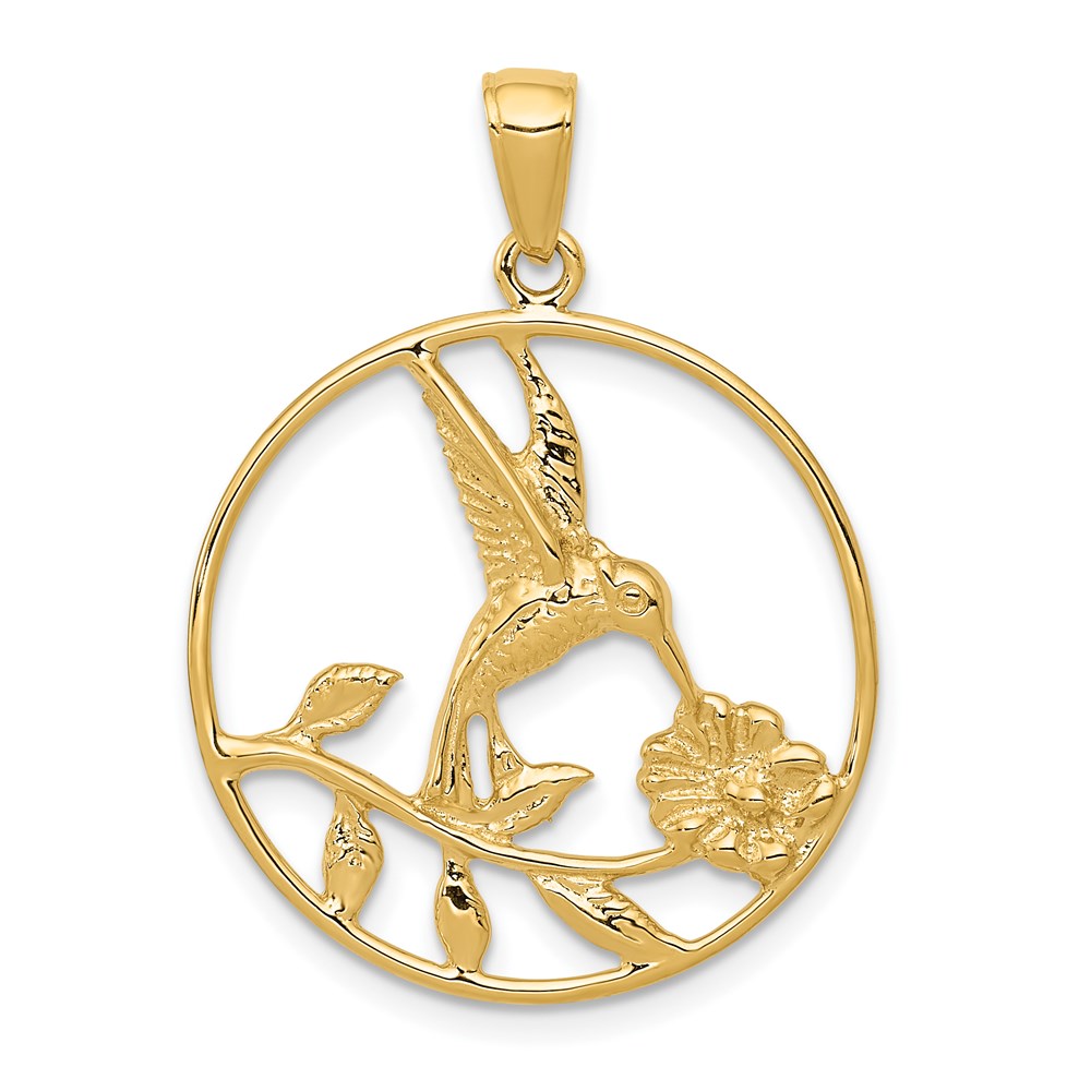14K Hummingbird in Round Frame Pendant - Diamonds by Monet