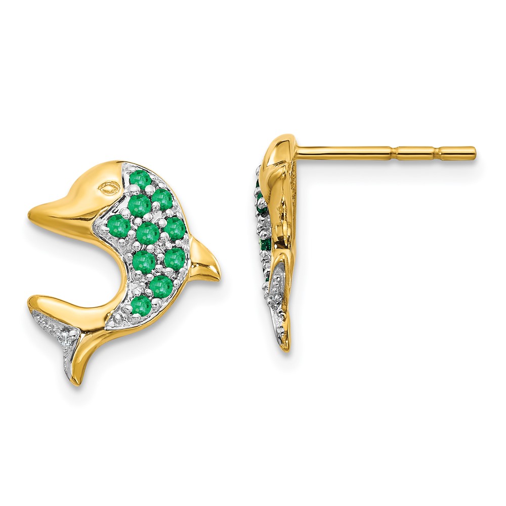 14k w/Rhodium Marquise Sapphire/Diamond Dolphin Post Earrings ...