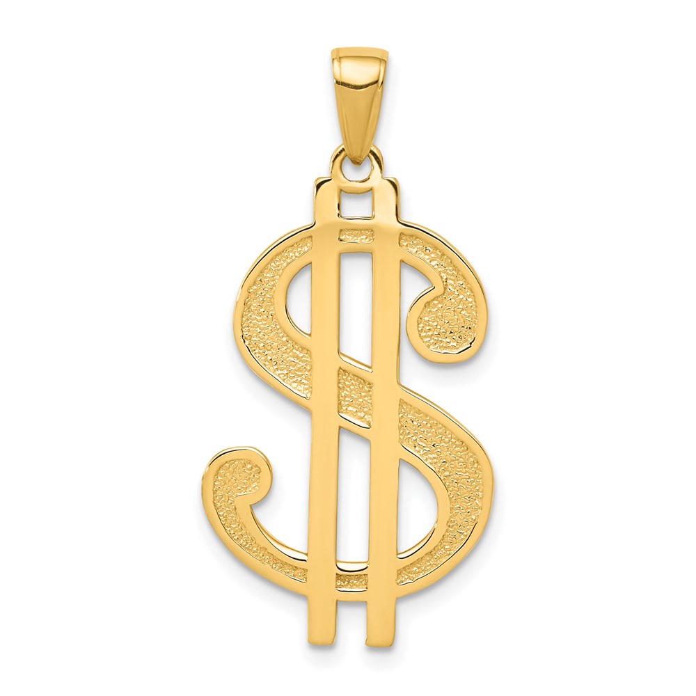 14K Gold Polished and Textured Dollar Sign Pendant - Diamonds by Monet