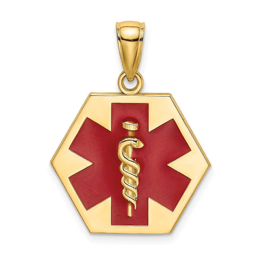 14K Enameled Textured Back Caduceus Medical Disc - Diamonds by Monet
