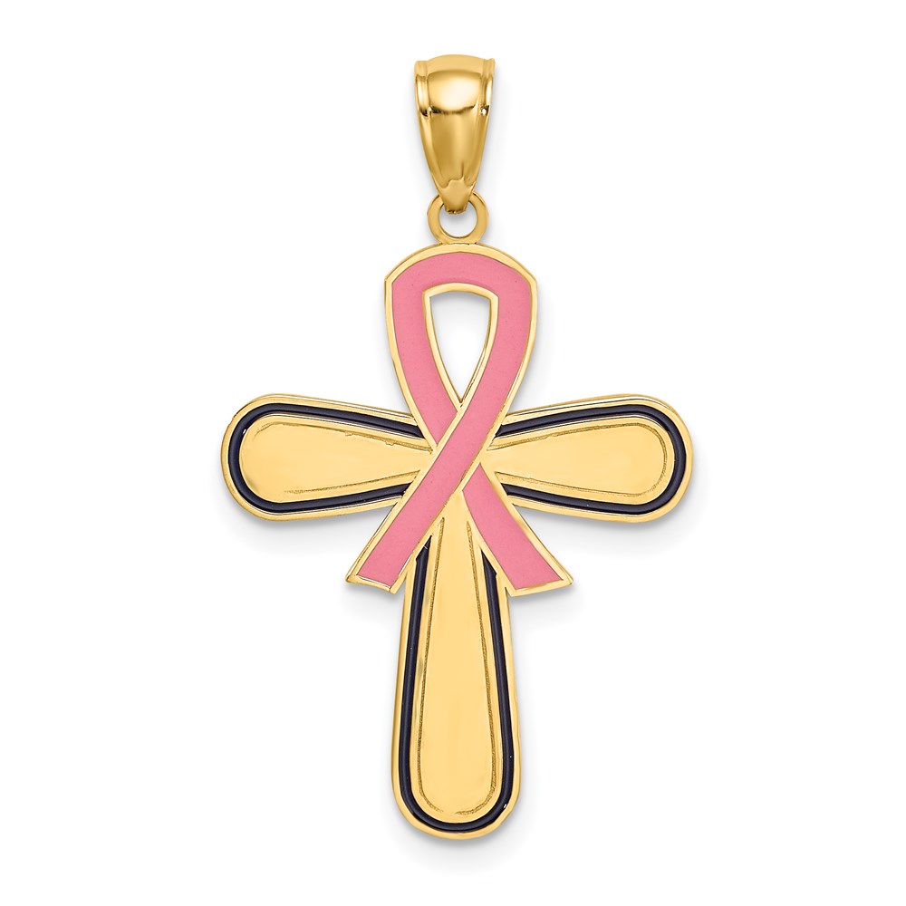 14K Enamel Pink Ribbon Breast Cancer Cross - Diamonds by Monet
