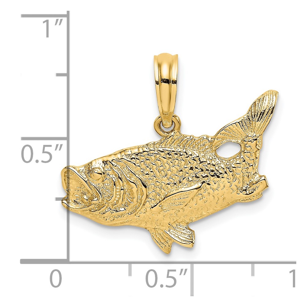 14K 2-D Bass Fish w/ Tail Up Charm - Diamonds by Monet