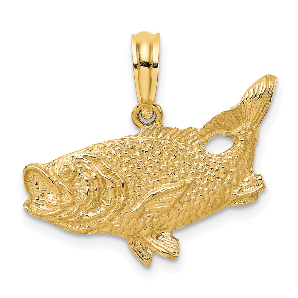 14K 2-D Bass Fish w/ Tail Up Charm - Diamonds by Monet