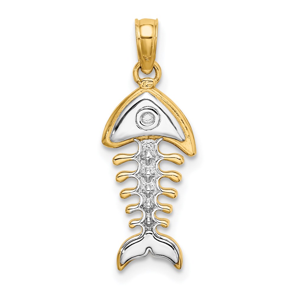 14K w/Rhodium 3-D Fishbone Charm - Diamonds by Monet
