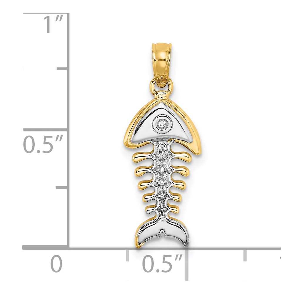 14K w/Rhodium 3-D Fishbone Charm - Diamonds by Monet