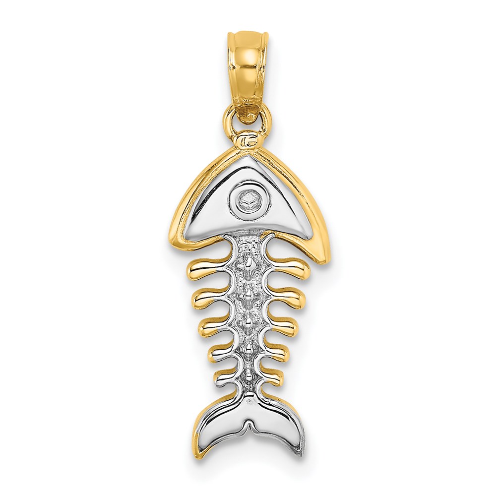 14K w/Rhodium 3-D Fishbone Charm - Diamonds by Monet