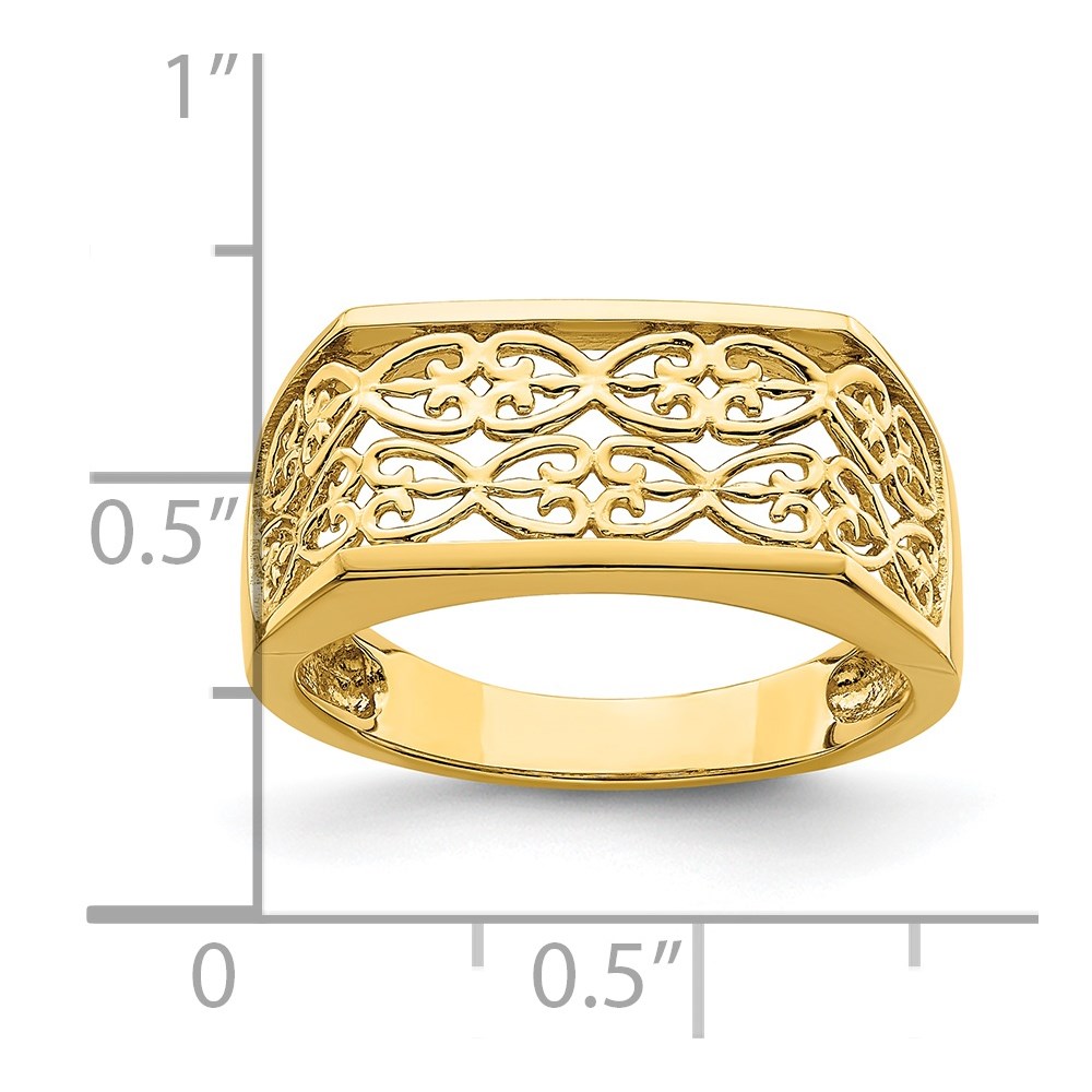 14k Cut-Out Pattern Rectangular Dome Ring - Diamonds by Monet