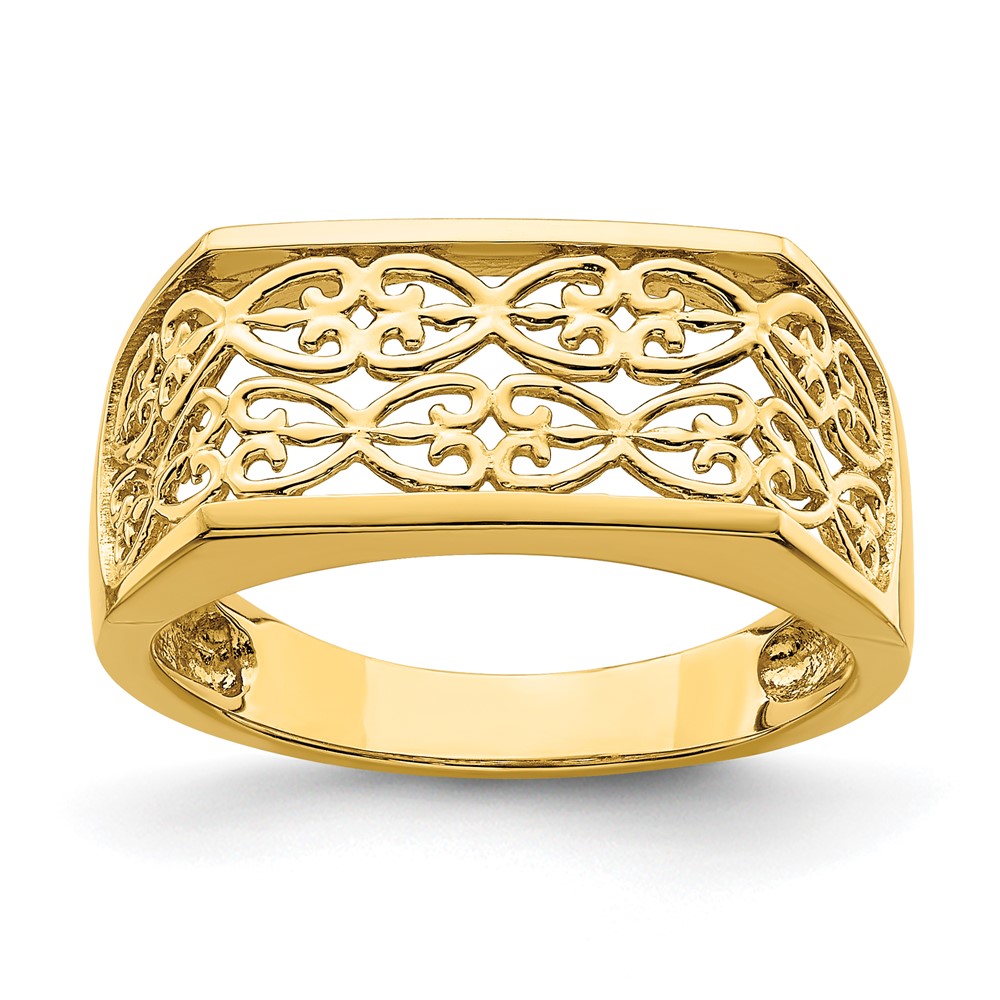 14k Cut-Out Pattern Rectangular Dome Ring - Diamonds by Monet
