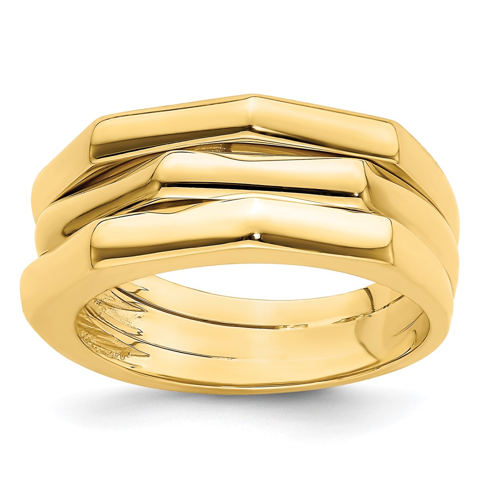 14k Polished Three Ridged Dome Ring - Diamonds by Monet