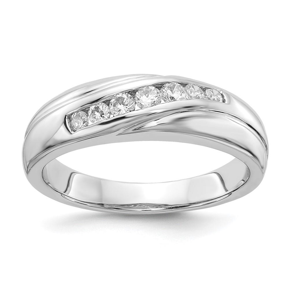 14k White Gold 7-stone Diamond Mens Ring - Diamonds by Monet