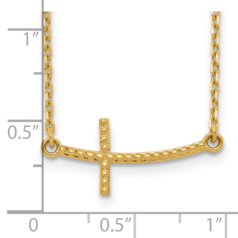 14k Sideways Curved Textured Cross Necklace - Diamonds by Monet