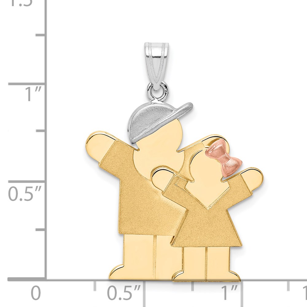 14k Tri-Color Big Boy and Little Girl Engravable Charm - Diamonds by Monet