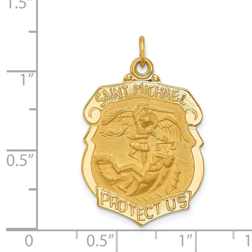 14k Solid Polished/Satin Large St. Michael Badge Medal - Diamonds by Monet