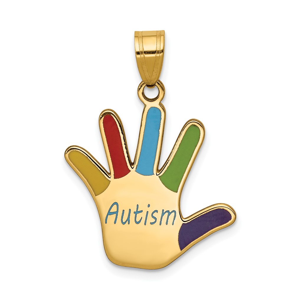 14k Enameled AUTISM Handprint Pendant - Diamonds by Monet